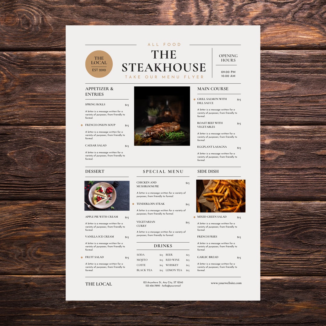 Restaurant Menu Template - Canva Editable Food Menu Customizable - Etsy