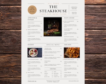 Canva Editable Menu, Digital Restaurant Menu Flyer Template,food Menu ...
