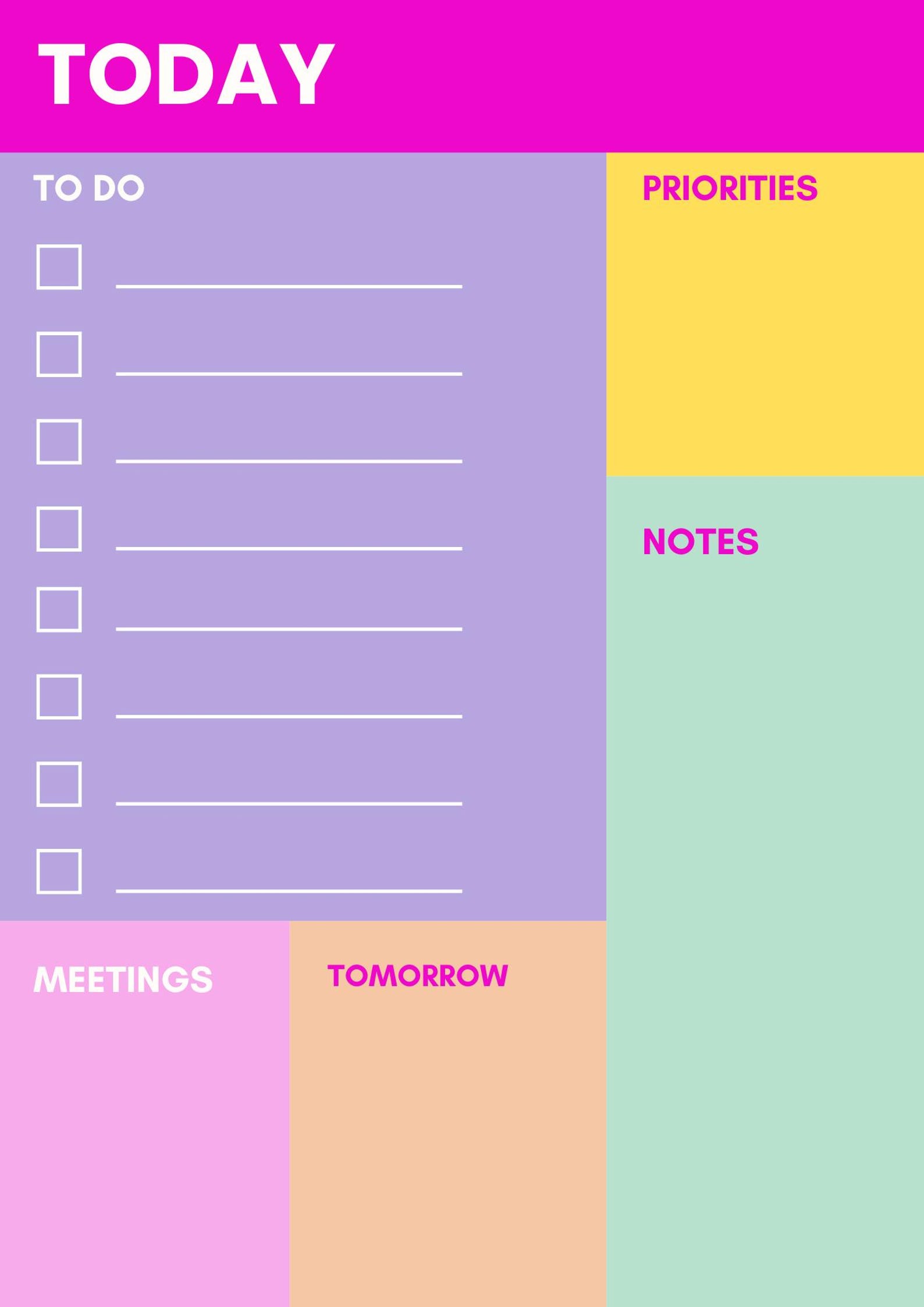 Printable Daily Planner Color Block A4 - Instant PDF Download - Fun ...