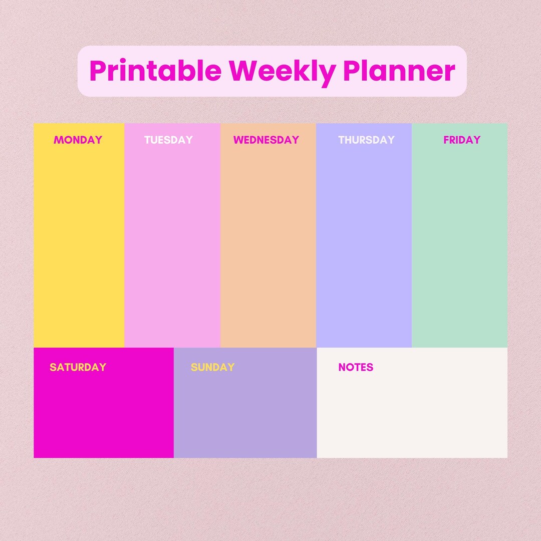 Printable Weekly Planner Landscape Color Block - Sizea4 - Instant PDF ...