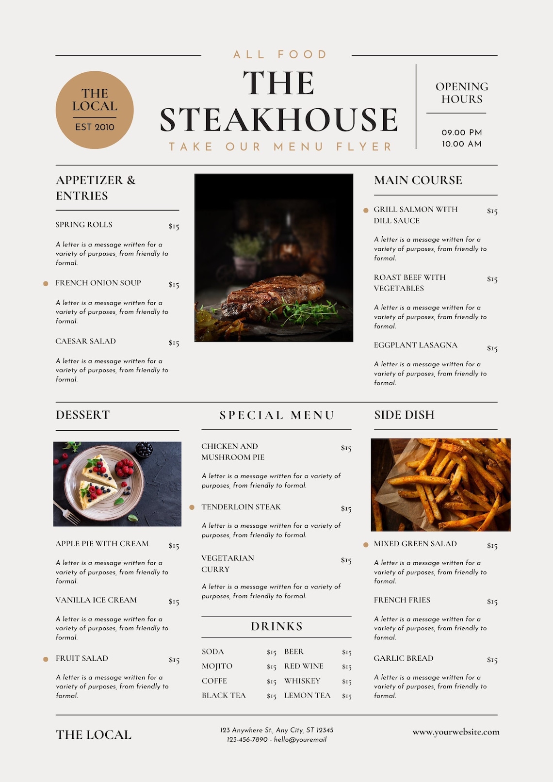 Restaurant Menu Template - Canva Editable Food Menu Customizable - Etsy