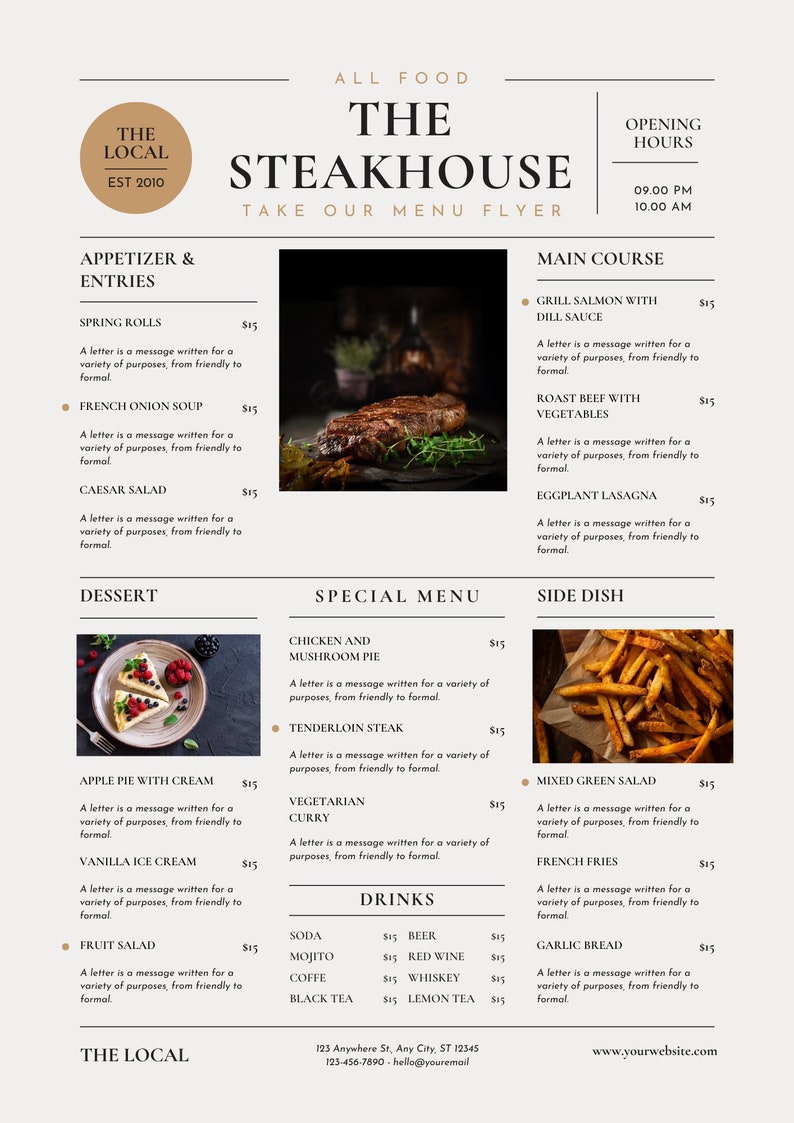 Restaurant Menu Template - Canva Editable Food Menu Customizable - Etsy