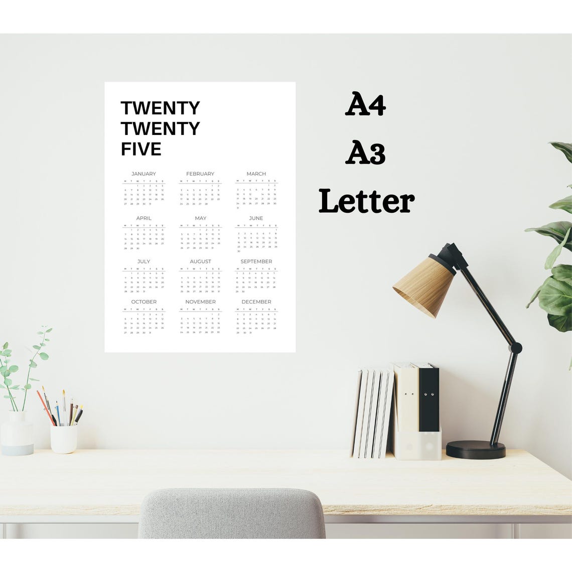 Minimalist 2025 Wall Callendar Printable - A4, A4, US Letter - Instant ...