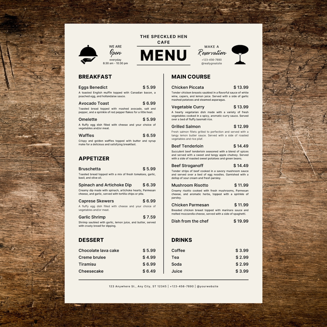 Minimal Restaurant Menu Template - Editable Food Menu Canva - Etsy