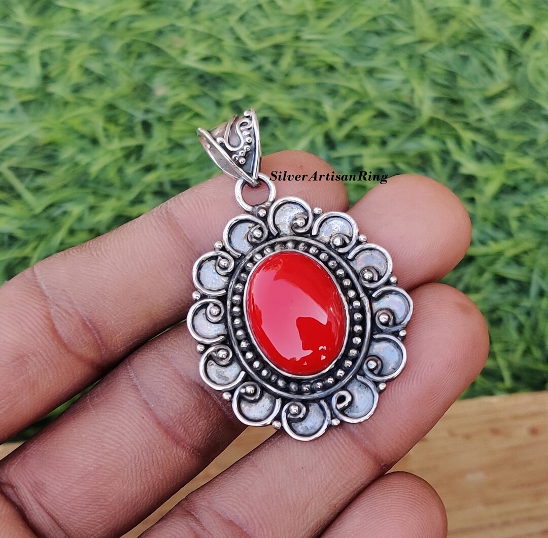 Flower Design Coral Pendant** 925 Sterling Silver Pendant** Amazing ...