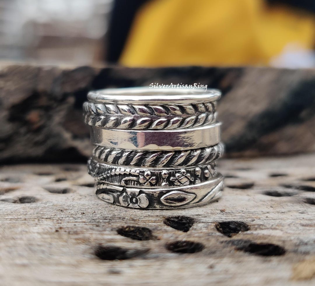 Solid 925 Sterling Silver Stacking Set of 6 Rings* Stacking Jewelry ...