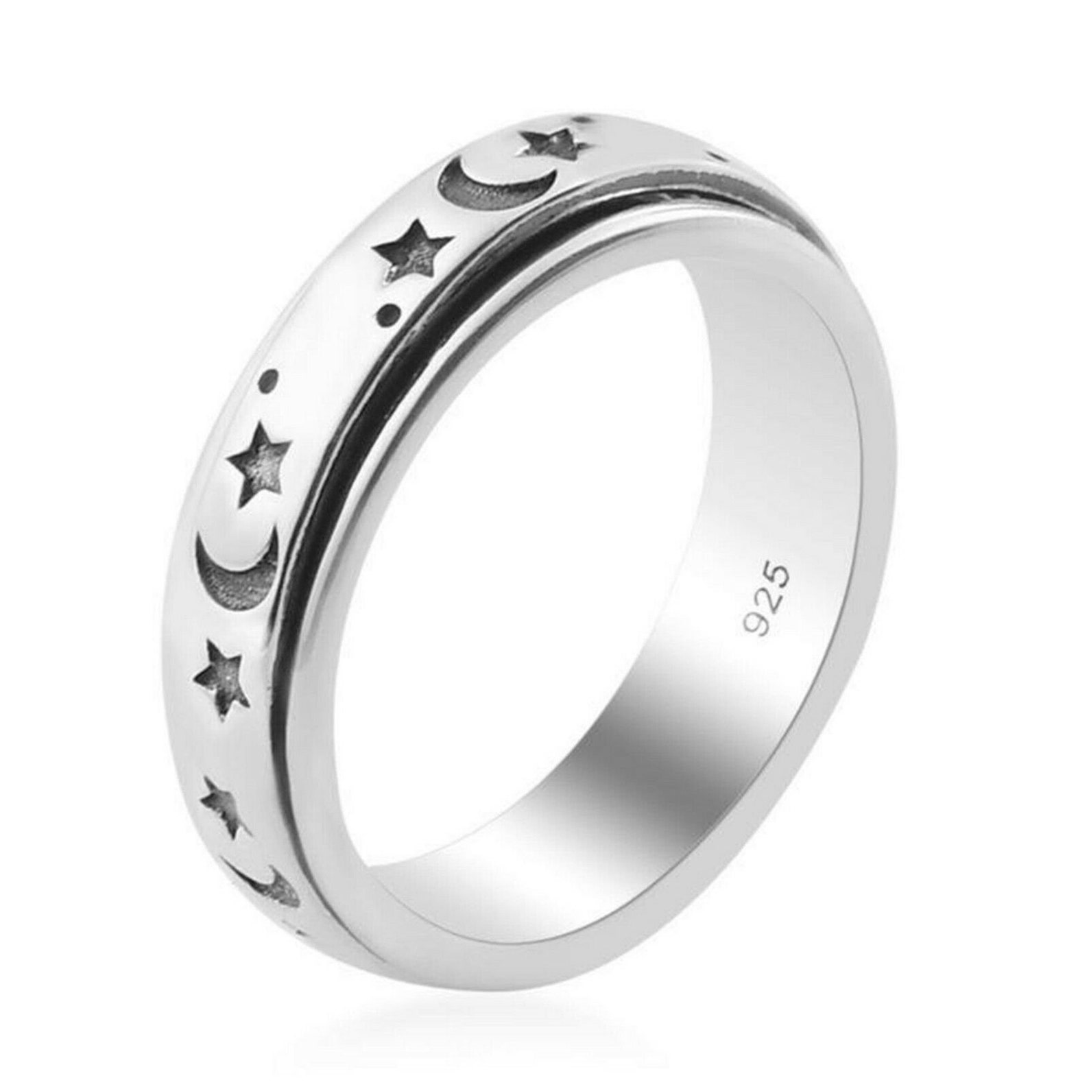 Star and Moon Ring Spinner Ring 925 Solid Sterling Silver | Etsy