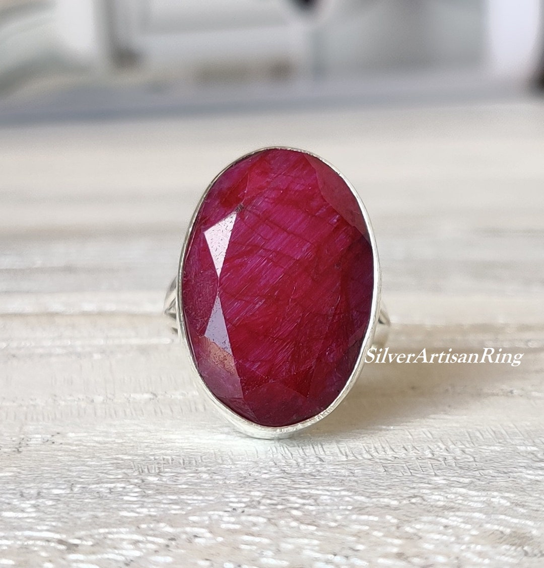 Ruby Ring .. Oval Gemstone Ring .. Anniversary Ring .. 925 Sterling ...