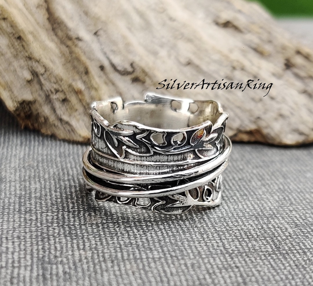 Leaf Design Spinner Ring, 925 Sterling Silver Ring, Latest Design for ...