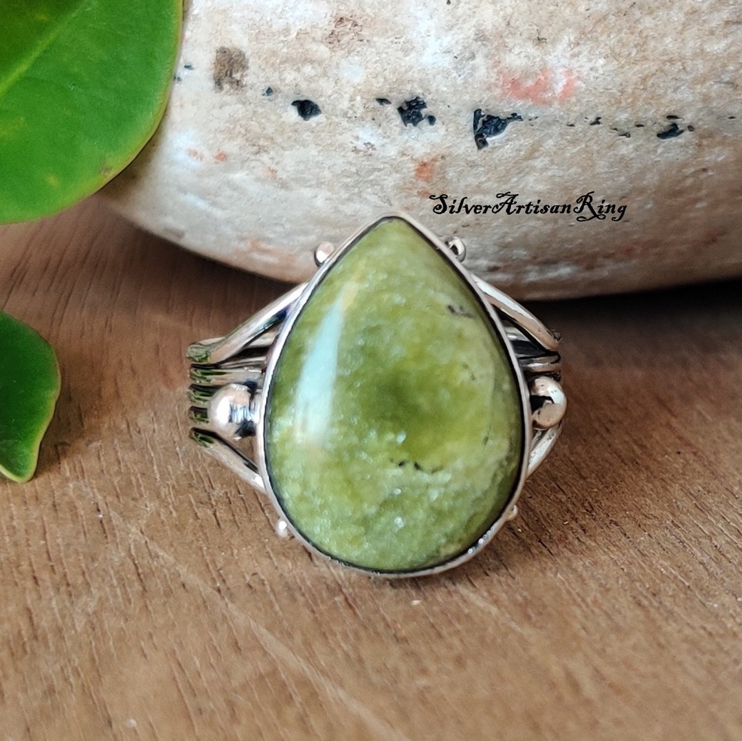 Lizardite Gemstone Ring - Unique Ring - 925 Sterling Silver ...
