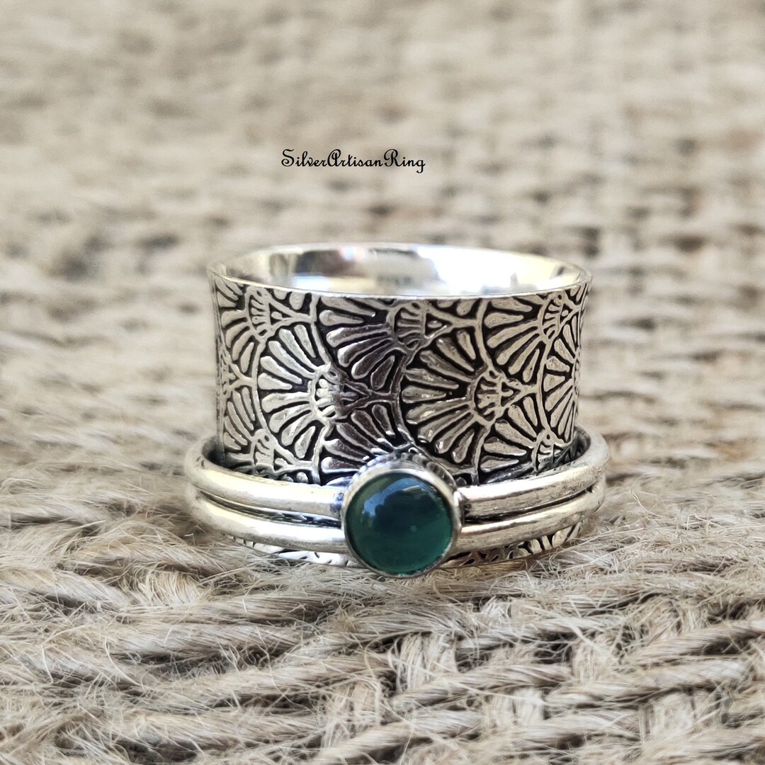Green Onyx Ring-spinner Ring -925 Sterling Silver Ring- Silver Ring ...