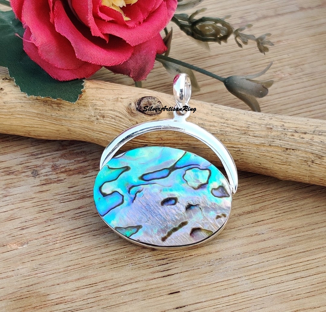 Abalone Shell Pendant, Oval Shape Abalone Pendant, Bezel Set Boho ...