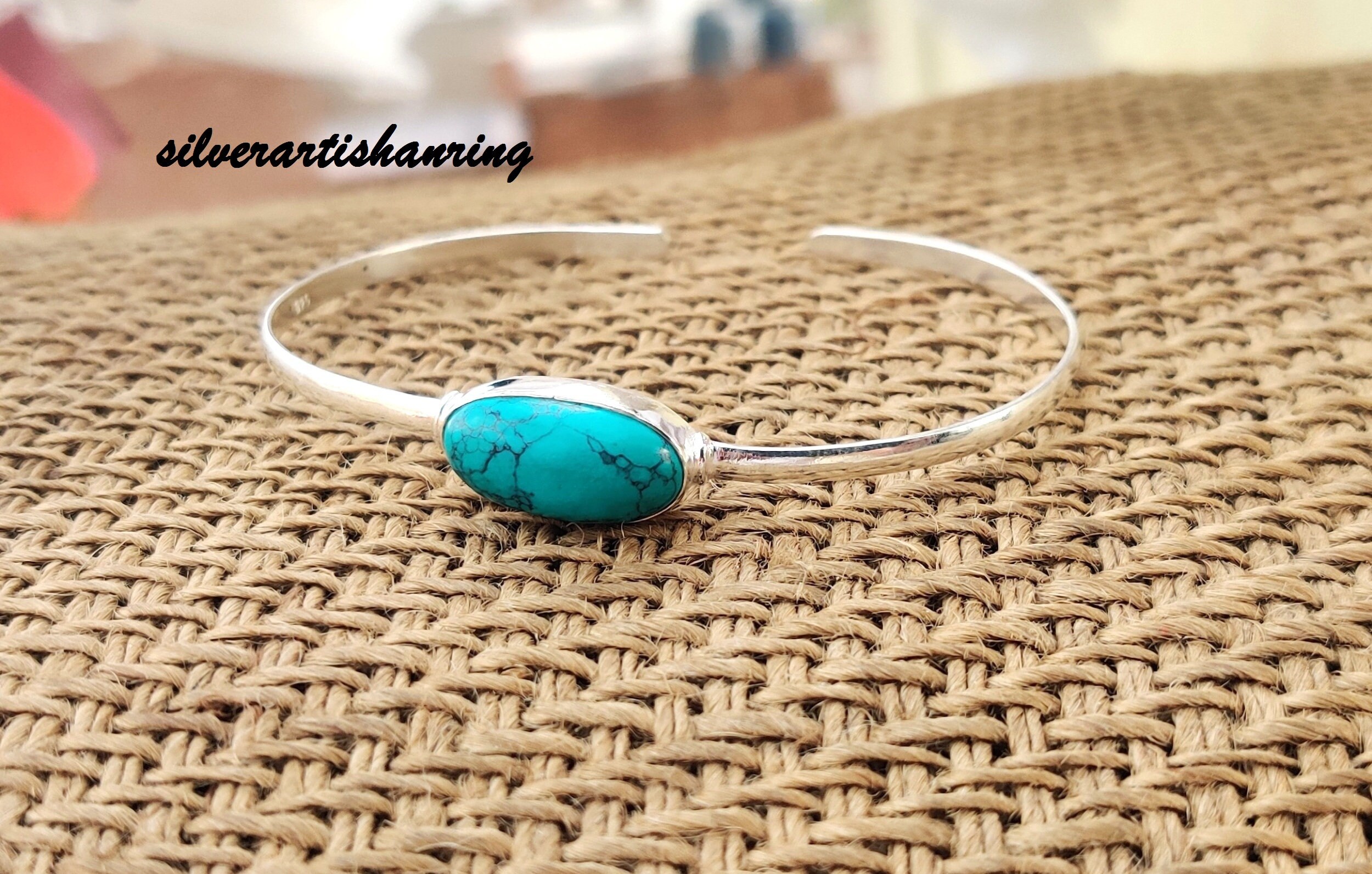 Turquoise Bangle,925 Silver Bangle, Statement Bangle, Gemstone Bangle ...