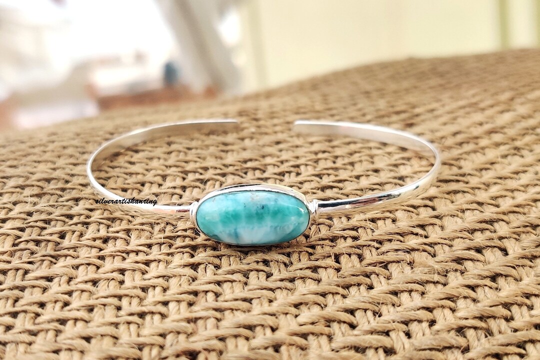 Natural Larimar Bangle* 925 Sterling Silver Bangle*adjustable Bangle ...