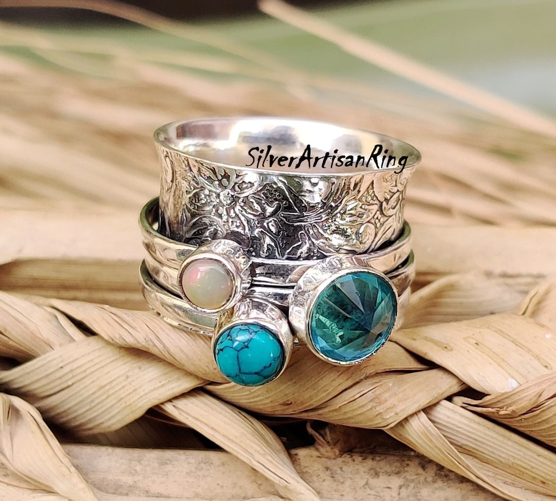 Blue Topaz Spinner Ring, 925 Sterling Silver Ring, Fidget Ring, Worry ...