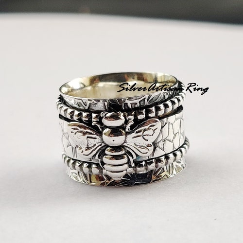 Honey Bee Spinner Ring 925 Sterling Silver Ring meditation - Etsy