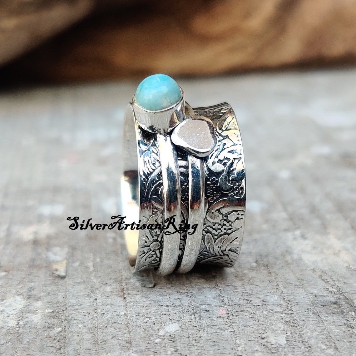 Larimar Ring, Spinner Ring,925 Sterling Silver Ring, Gemstone Ring ...