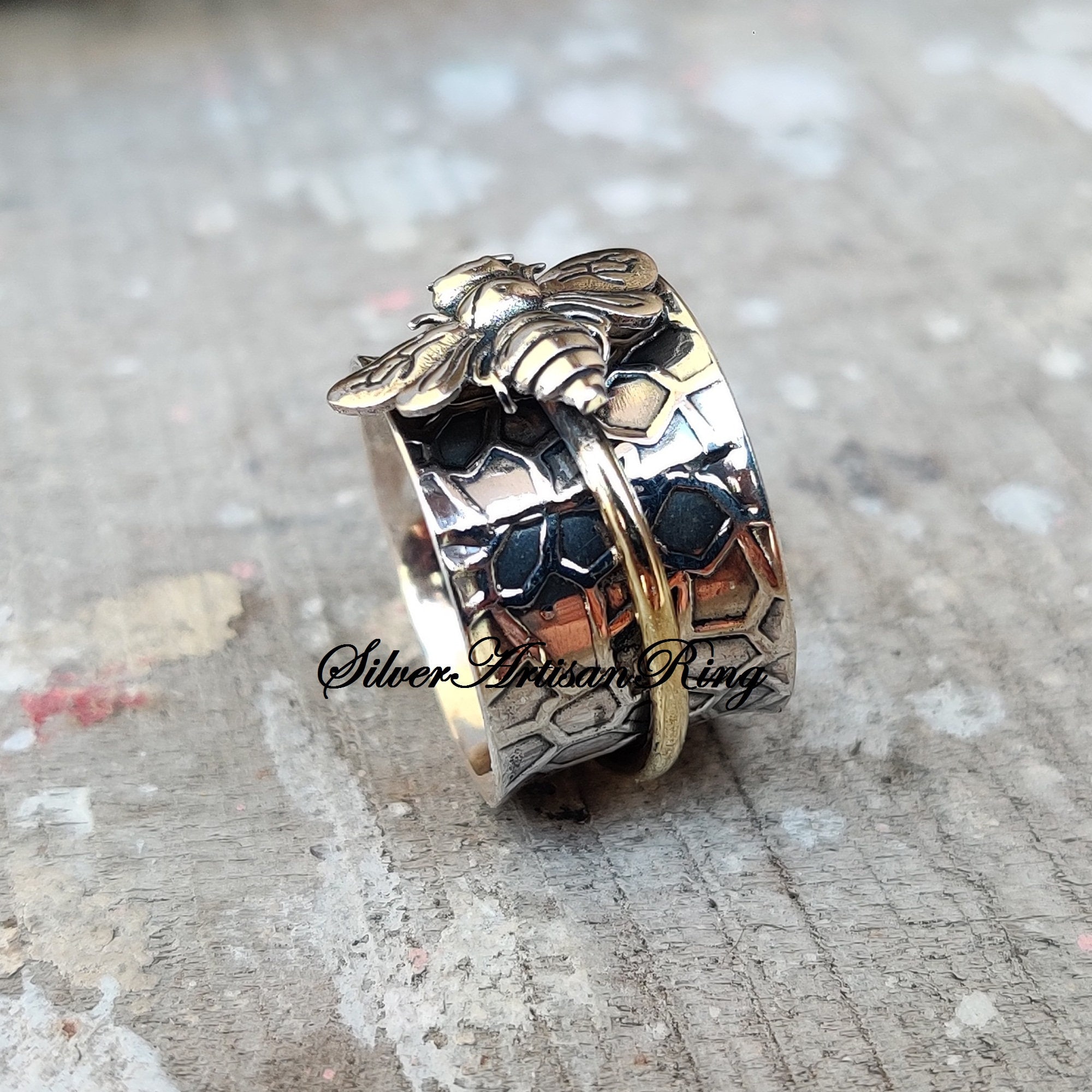 Honey Bee Spinner Ring 925 Sterling Silver Ring meditation - Etsy
