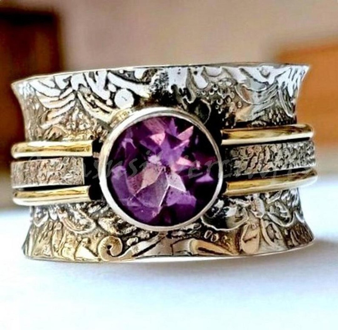 Amethyst Spinner Ring 925 Sterling Silver Ring Meditation Ring Handmade ...