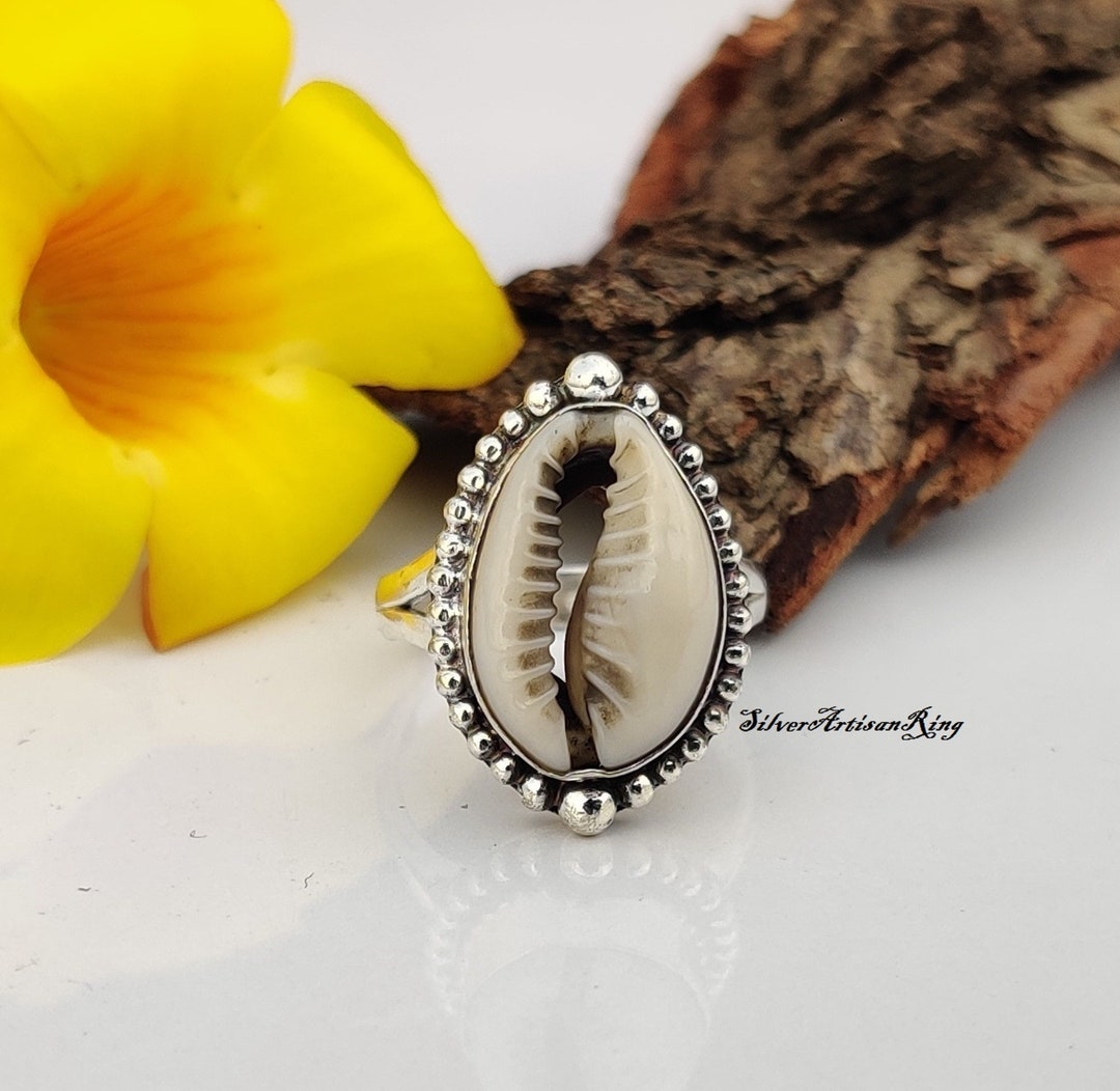Cowrie Sea Shell Ring, Statement Ring, Bohemian Ring, Cowrie Mermaid ...