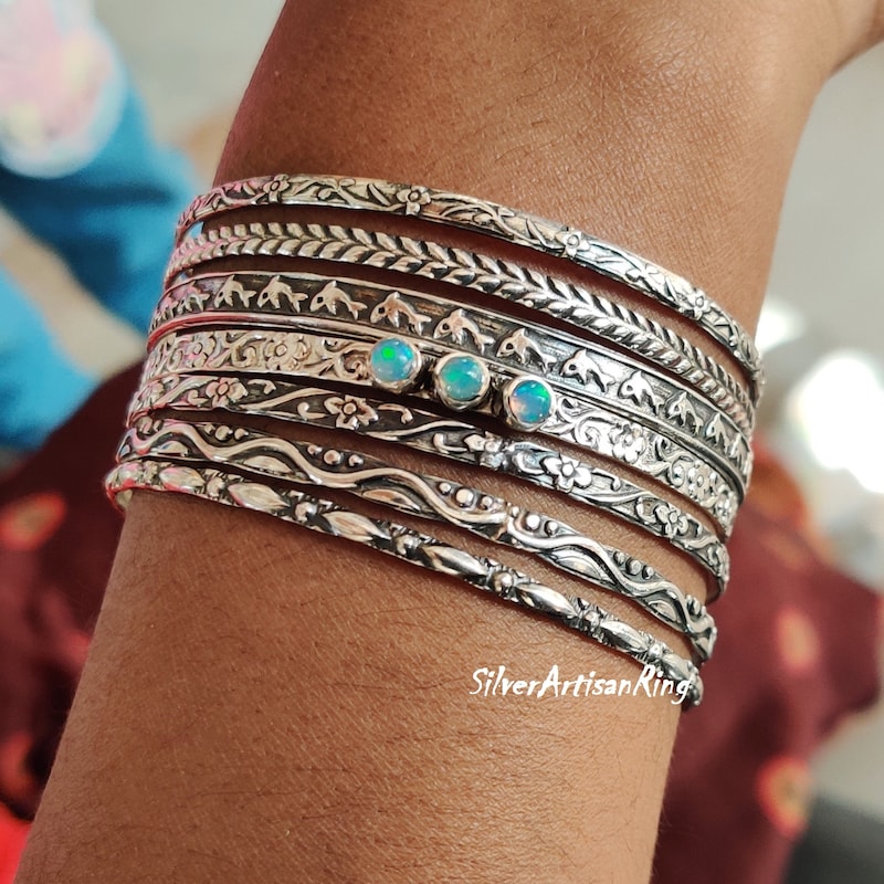 Opal Silver Bangles - Etsy