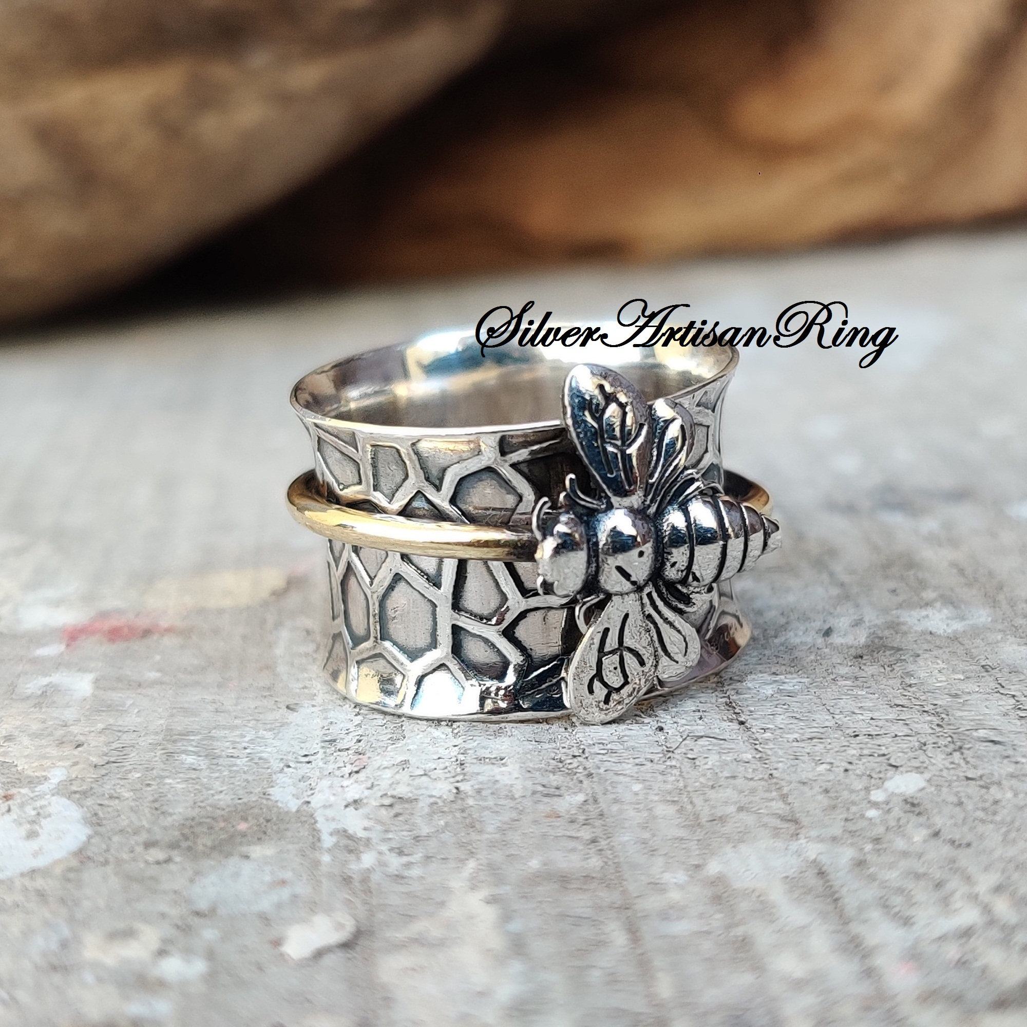 Honey Bee Spinner Ring 925 Sterling Silver Ring meditation - Etsy