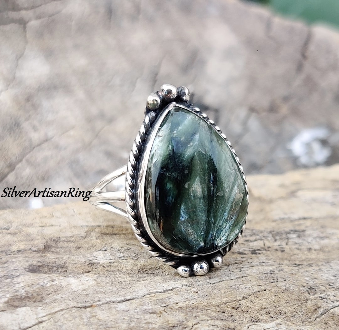Seraphinite Ring, 925 Sterling Silver, Handmade Ring, Statement Ring ...
