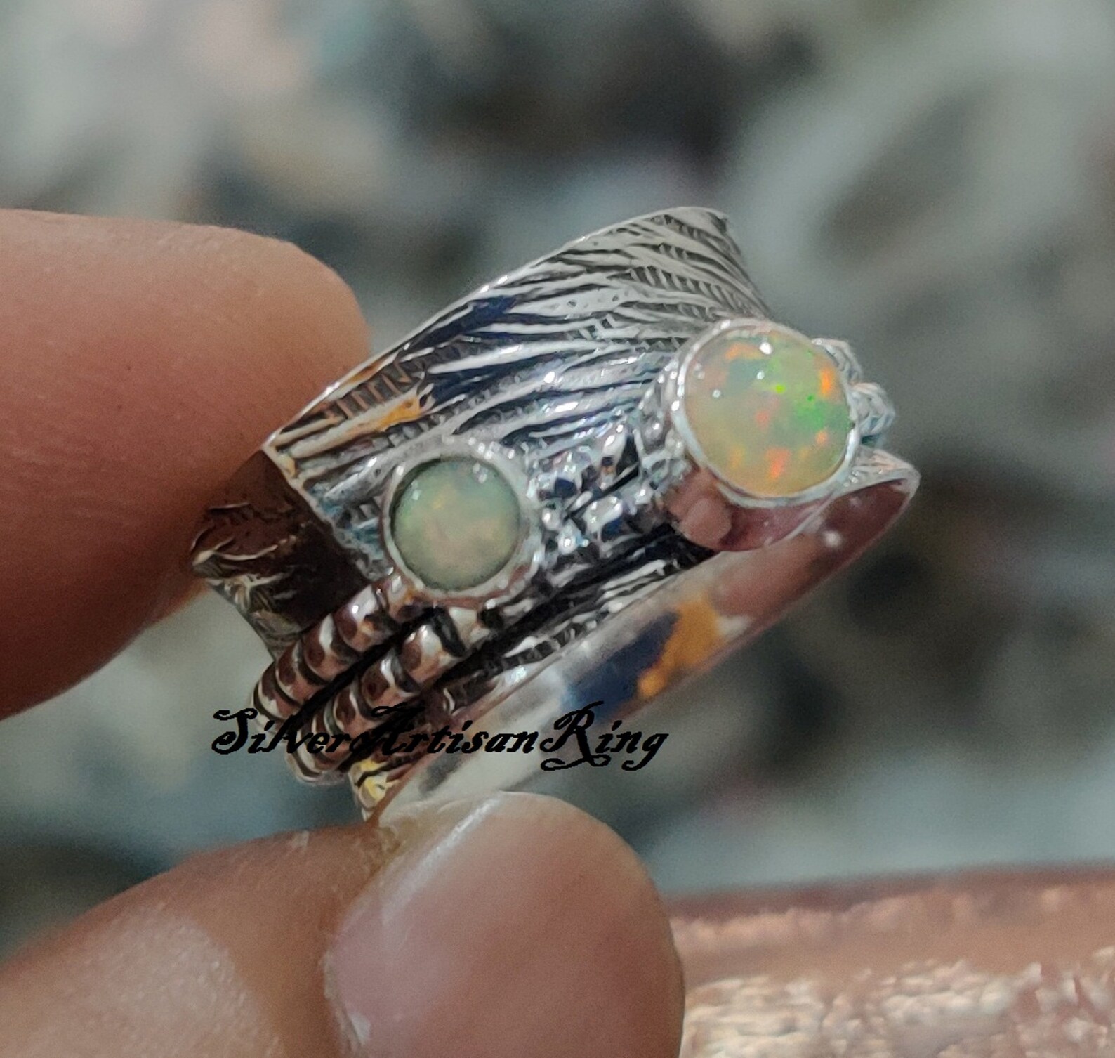Natural Opal Ring||spinner Ring||925 Sterling Silver||anxiety Ring ...