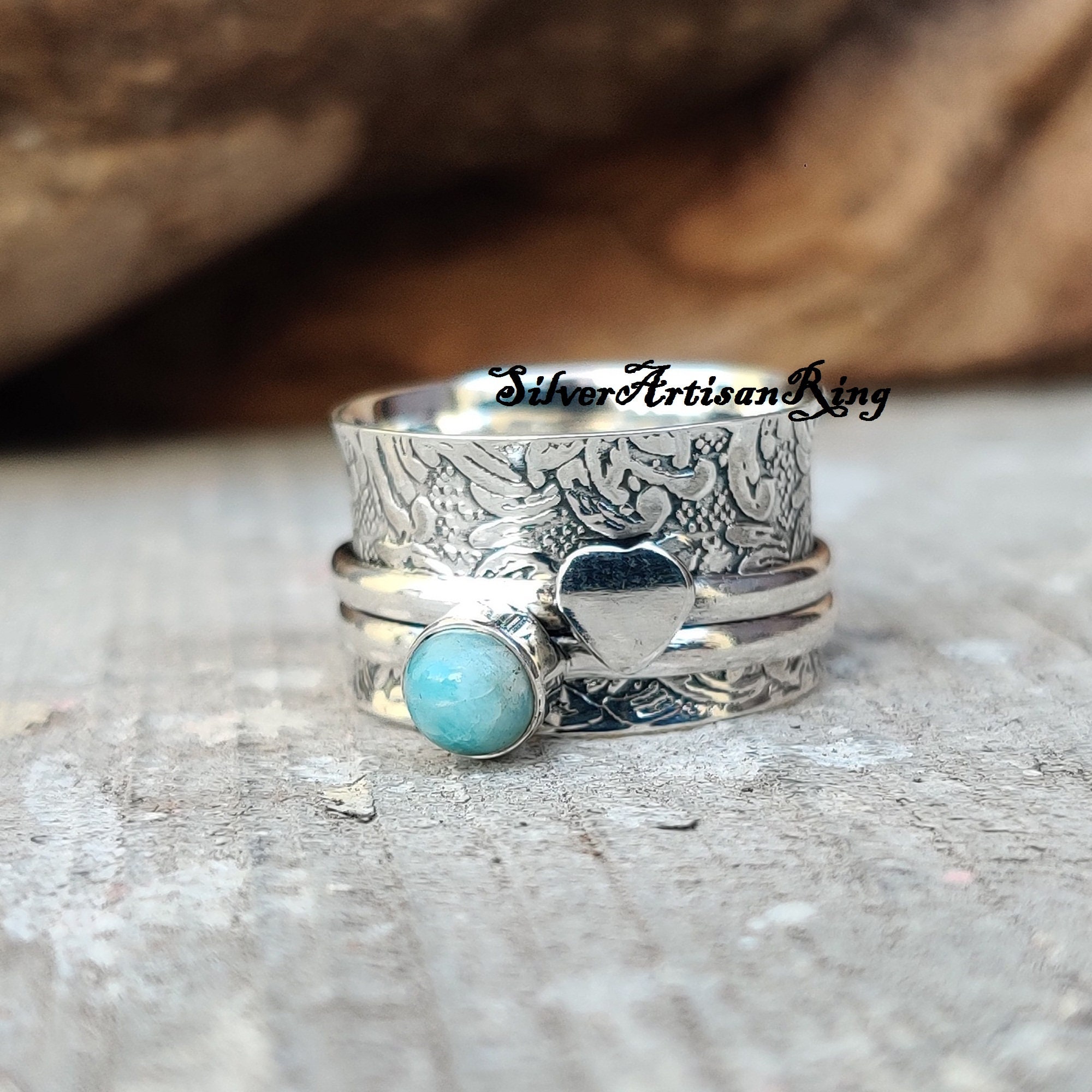 Larimar Ring Spinner Ring925 Sterling Silver Ring Gemstone - Etsy