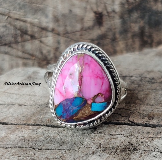 Pink Oyster Turquoise Ring 925 Sterling Silver Amazing Ring - Etsy