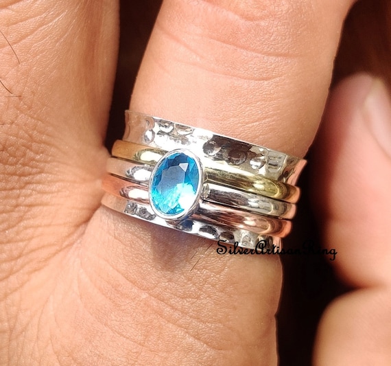 Blue Topaz Ring Spinner Ring 925 Silver Ringblue Topaz - Etsy