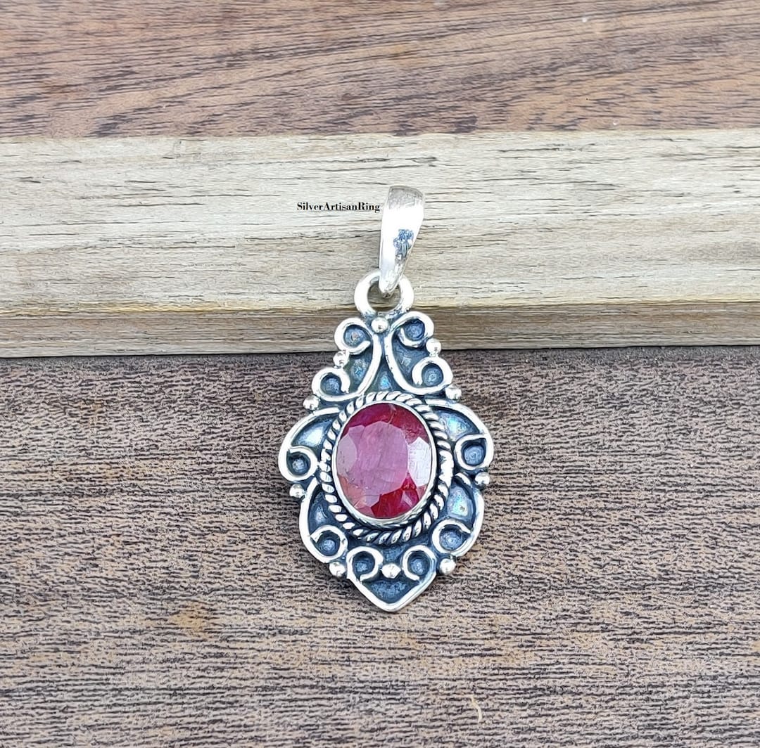 Ruby Pendant, 925 Solid Sterling Silver Pendant, Women Pendant, Ruby ...