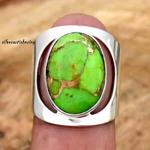 Green Copper Turquoise Ring ,925 Sterling Silver Ring , Turquoise Ring ...