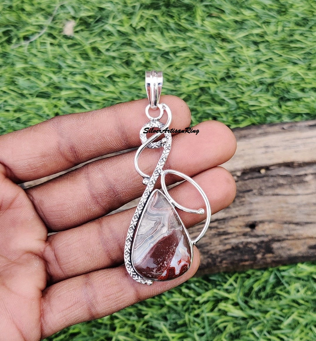 Crazy Lace Pendant, 925 Sterling Silver Pendant, Handmade Pendant ...