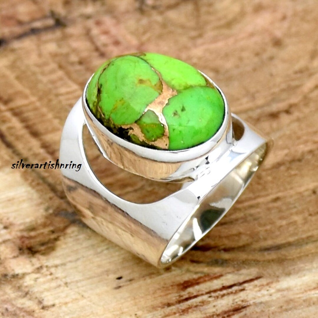 Green Copper Turquoise Ring ,925 Sterling Silver Ring , Turquoise Ring ...
