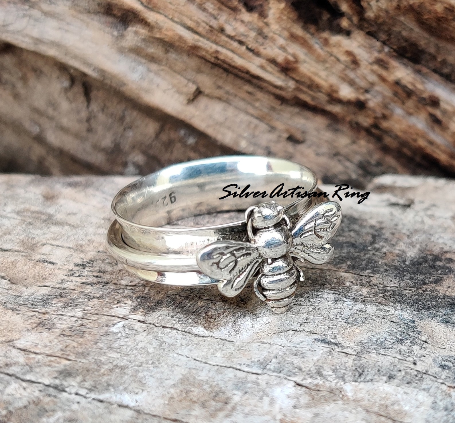 Honey Bee Ring** Spinner Ring** 925 Silver Ring** Anxiety Ring** Fidget ...