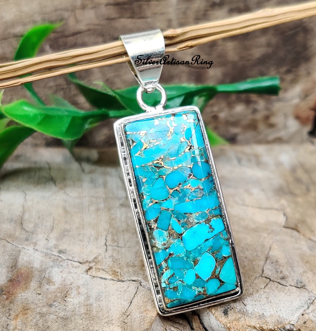 Blue Copper Turquoise Pendant/ Beautiful Pendant / 925 Silver Pendant ...