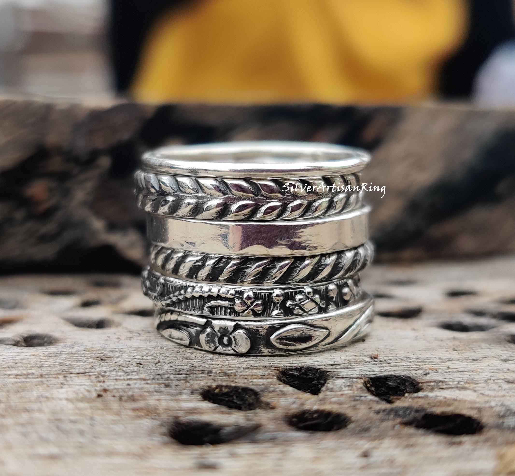Solid 925 Sterling Silver Stacking Set of 6 Rings* Stacking Jewelry ...
