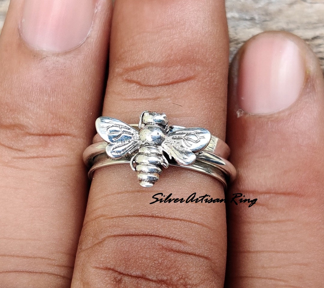 Honey Bee Ring** Spinner Ring** 925 Silver Ring** Anxiety Ring** Fidget ...