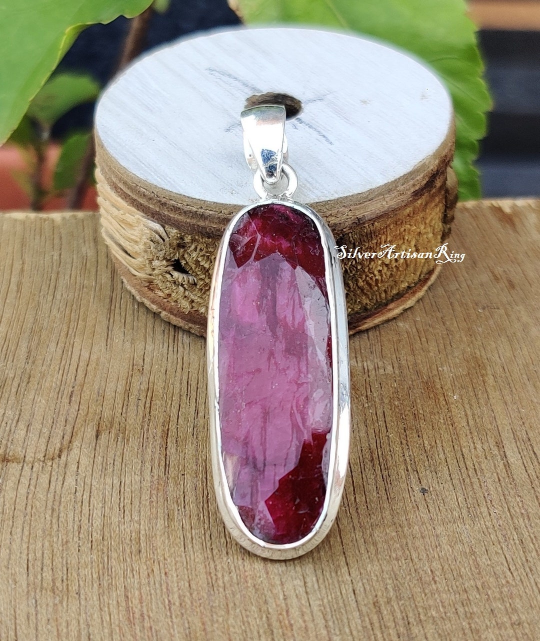 Long Ruby Gemstone Pendant, 925 Sterling Silver Pendant, Boho Pendant ...