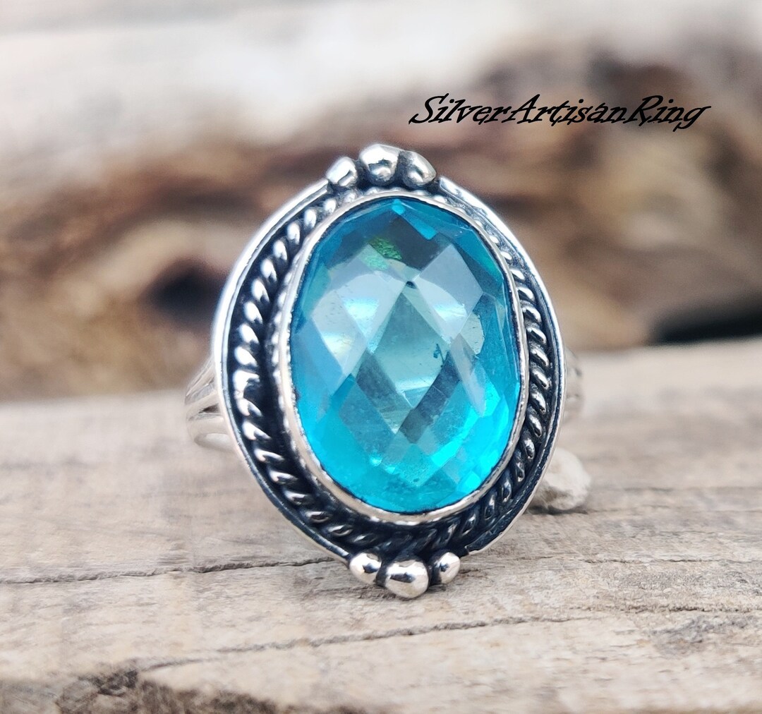 Blue Topaz Ring | 925 Sterling Silver Ring | Handmade Ring | Engagement ...
