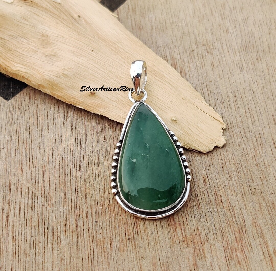 Green Jade Gemstone Silver Pendant | 925 Sterling Silver Pendant ...