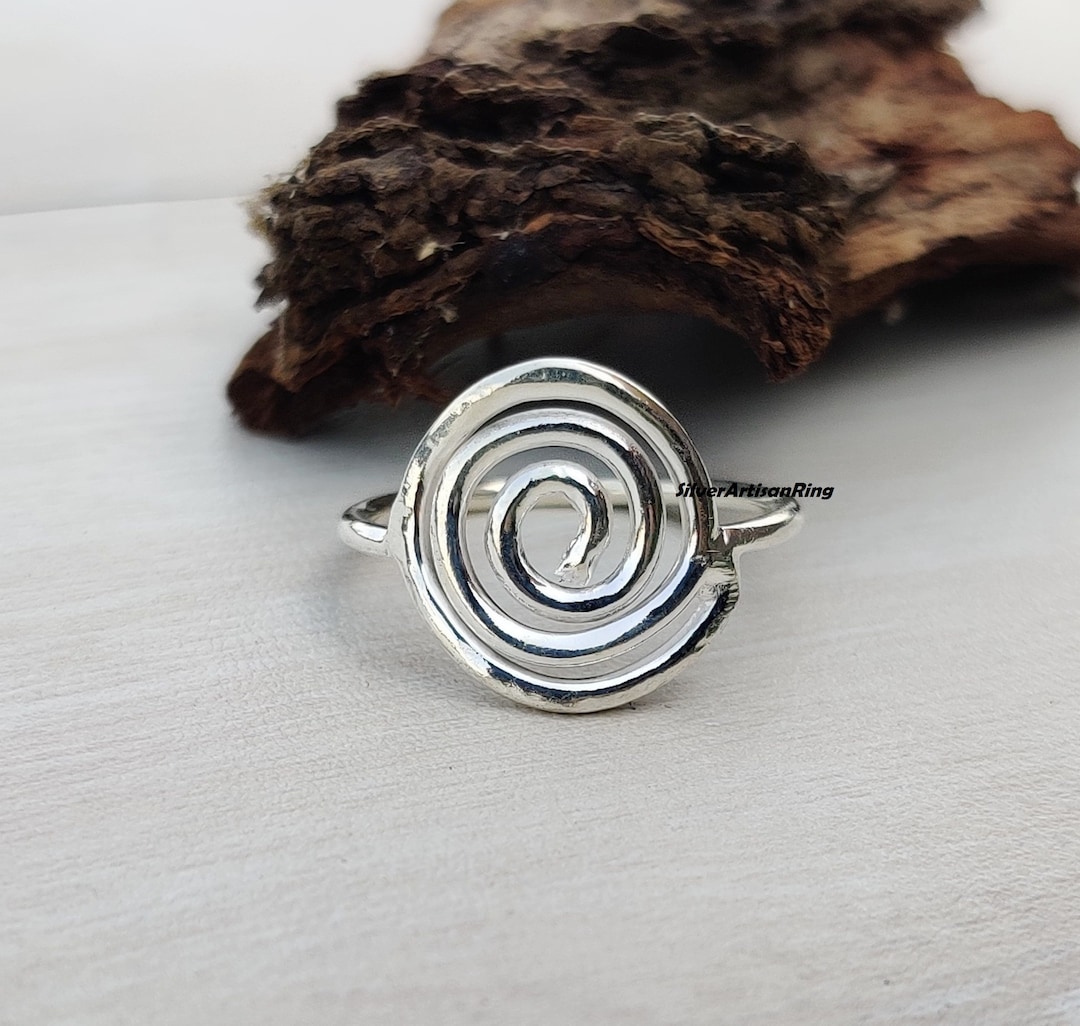 925 Silver Spiral Ring, Dainty Ring, Circle Ring, Swirl Ring, Minimalist Ring, Chunky Silver ...