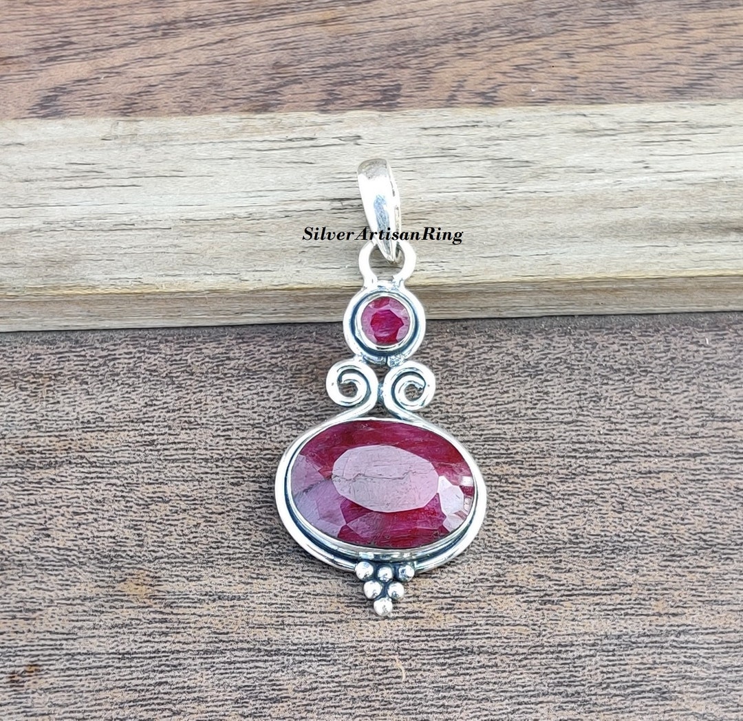 Ruby Gemstone Pendant, Two Ruby Stone, 925 Sterling Silver, Amazing ...