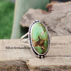 Green Copper Turquoise Ring** 925 Sterling Solid Silver ** Handmade ...