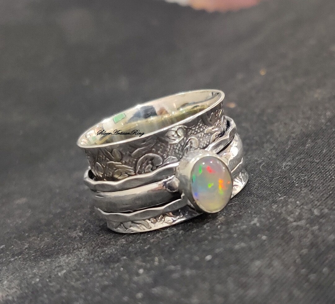 Natural Opal Ring , Spinner Ring , 925 Sterling Silver Ring , Gemstone ...