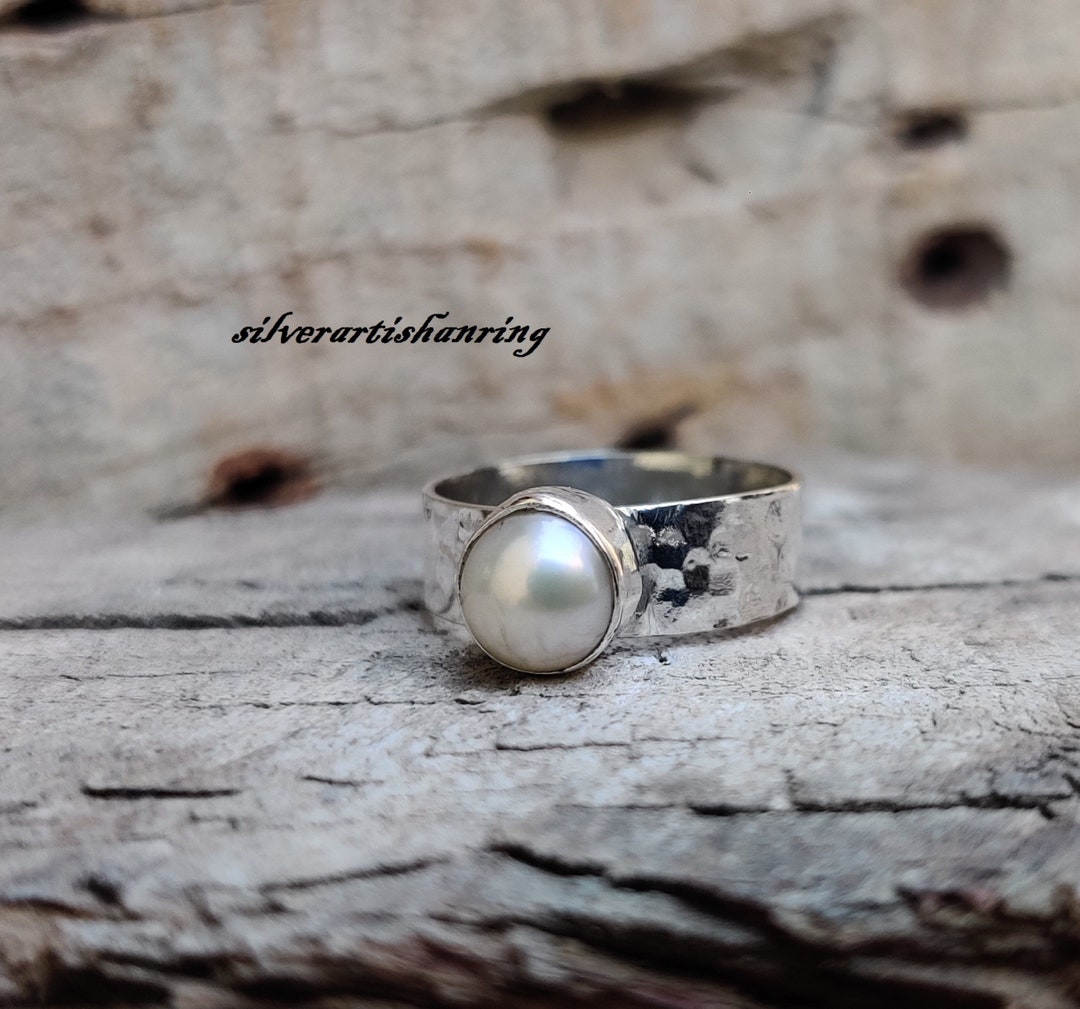 Pearl Ring, Band Ring, 925 Sterling Silver Ring, Handmade Ring, Prarl ...