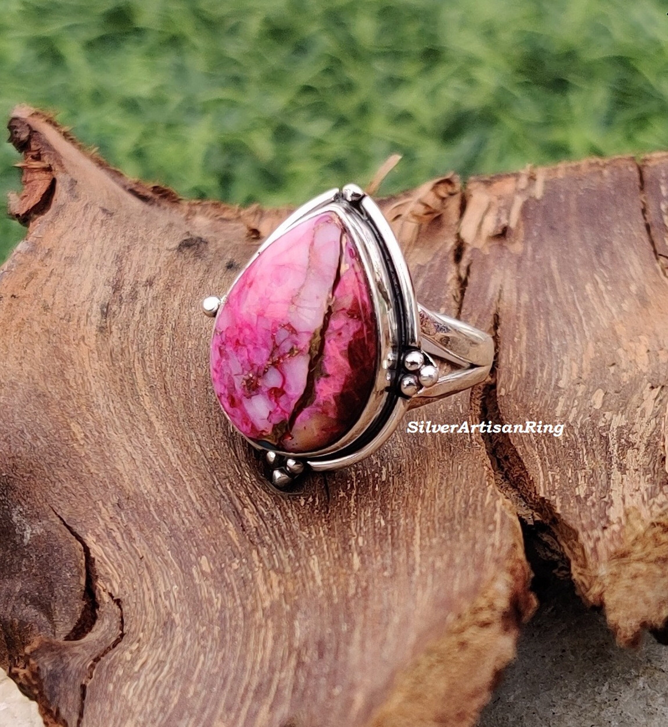 Pink Oyster Turquoise Ring- Multi Colored Turquoise- Natural Pink Spiny ...