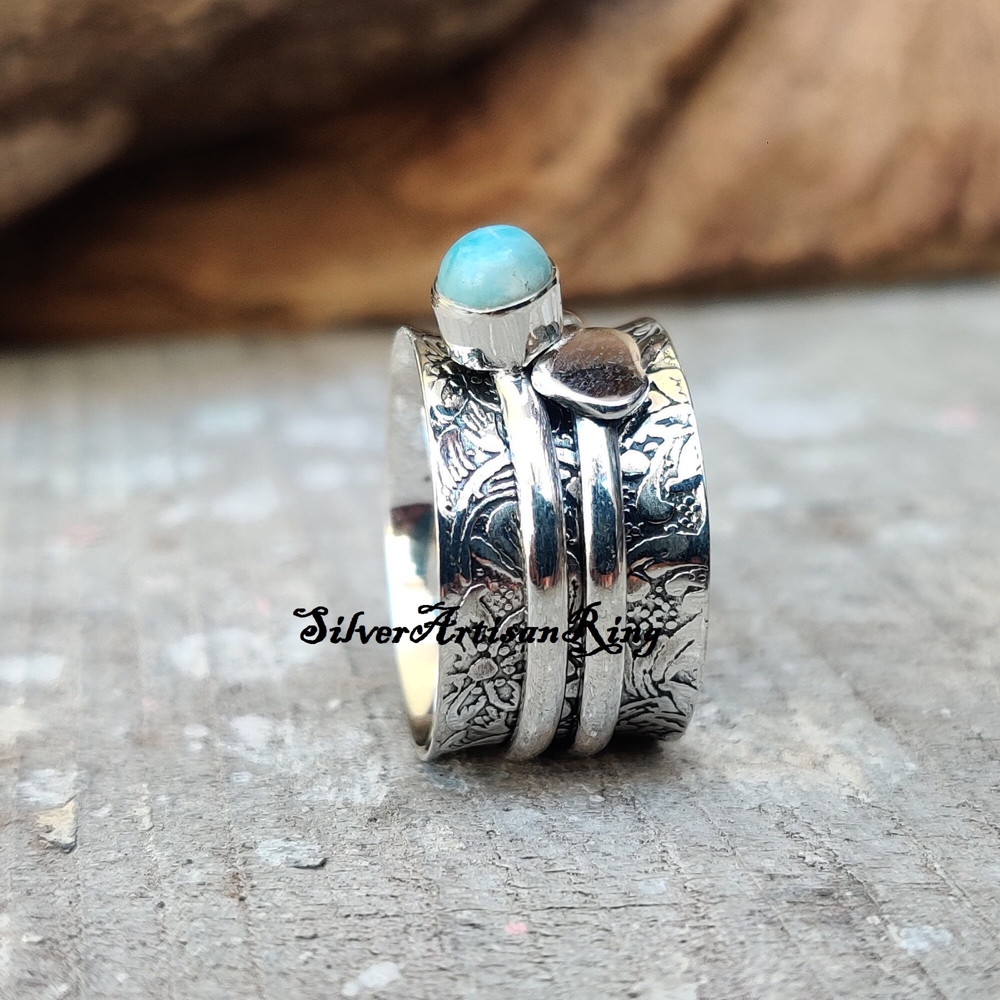Larimar Ring Spinner Ring925 Sterling Silver Ring Gemstone - Etsy