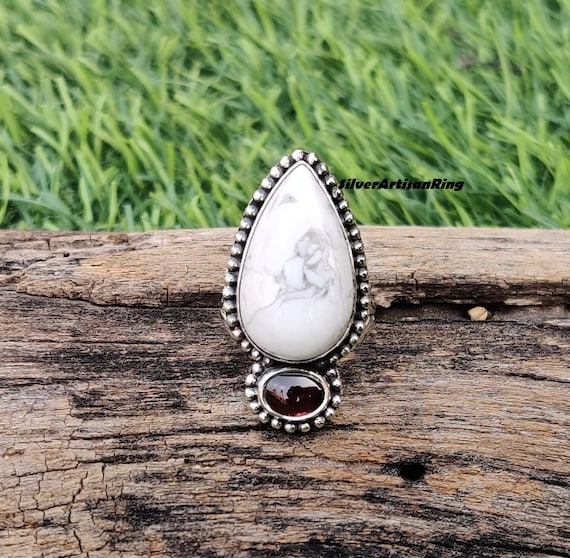 White Howlite Ring Women Ring 925 Sterling Silver Ring Gemstone Ring Promise Ring Dainty Ring Handmade Silver Jewelry Etsy